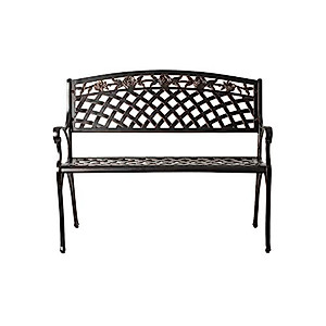 Patio Sense 63285 Scarlet Cast Aluminum Patio Bench Heavy Duty Rust Free Metal Construction Lightweight Easy Assembly for Front Porch Backyard Lawn Garden Pool Deck - Antique Bronze Finish