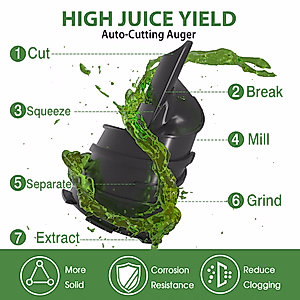 Cold Press Juicer, 350W Masticating Juicer with 5.4" Large Feed Chute Fit Whole Fruits & Vegetables, Cold Press Electric Juicer Machines with High Juice Yield, Easy to Clean, BPA Exclude-Black.