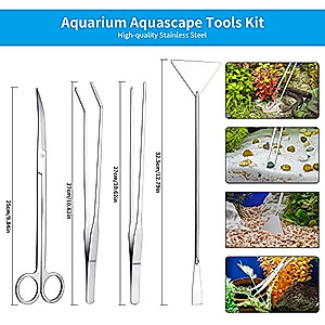 Skyeasure Aquascape Tools, Long Tweezers for Terrarium, Terrarium Tools, Stainless Steel Aquarium Plant Tools Fish Tank Cleaning Tools Aquarium Tweezers Scissors Spatula Set for Aquarium Starter Kit