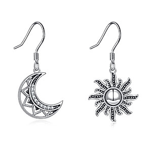 Sun and Moon Dangle Earrings for Women Sterling Silver Crescent Moon Boho Wiccan Jewelry Gift