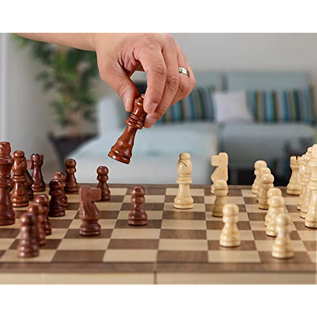 15" Wooden Chess Sets - Chess & Checkers Board Game | with 2 Extra Queens | Wooden Chess Set | Chess Board Set | Chess Sets for Adults | Chess Sets for Adults & Kids | Checkers Game for Kids & Adults