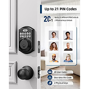 TEEHO TE001K Keyless Entry Door Lock with Handle - Electronic Keypad Deadbolt with Door Knob - Deadbolt Smart Lock for Front Door - Auto Lock - Easy Installation - Matte Black