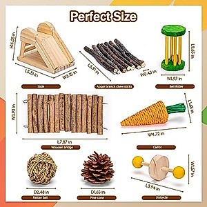Nobleza Hamster Toys, 8 Pack Natural Wooden Guinea Pig Chew Toys and Accessories for Cage Set, Teeth Care Molar Rat Toys for Pet Rats, Dwarf Syrian Hamsters, Chinchillas, Gerbils, Small Animals