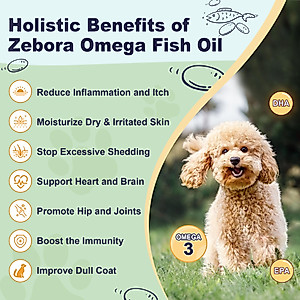 Omega 3 Fish Oil for Dogs, Dog Fish Oil Powder, Wild Caught Fish Oil, EPA&DHA, Krill Oil, Kelp, Dog Skin and Coat Supplement, Anti Itch & Shedding, Support Dry Skin, Joint Health, Dog Allergy Relief