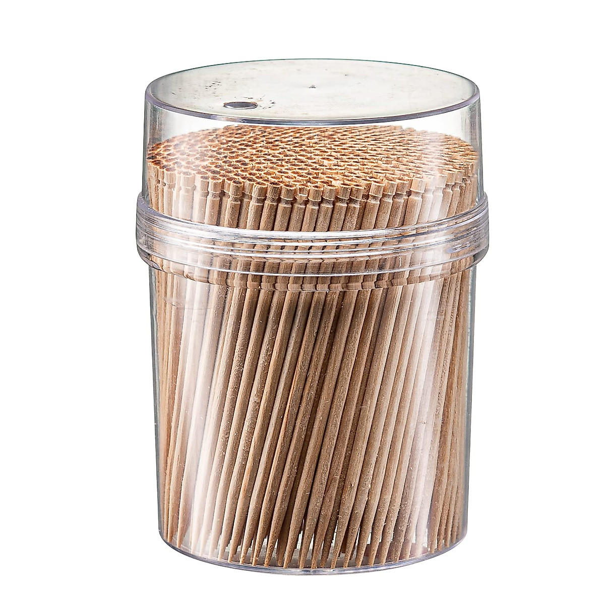 Prestee 2000ct Wooden Toothpicks + Reusable Toothpick Holder Container, Light Wood Toothpicks - Sturdy Smooth Finish Bamboo Tooth Picks for Teeth, Party Cocktail Picks, Toothpicks Wood for Appetizers