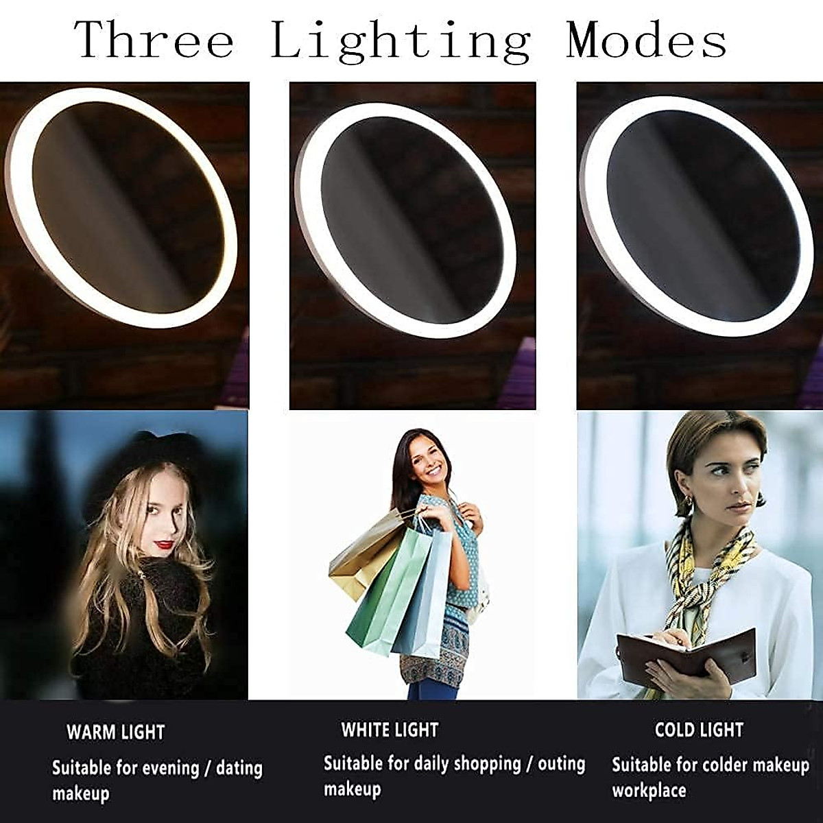 Cavoli Wall Mount Makeup Mirror 9 Inches with LED Lighted 10x Magnification,has 3 Colors Lights Modes,13" Extension Arm Magnifying Vanity Mirror Electric Plug Powered, Brushed Nickel Finish