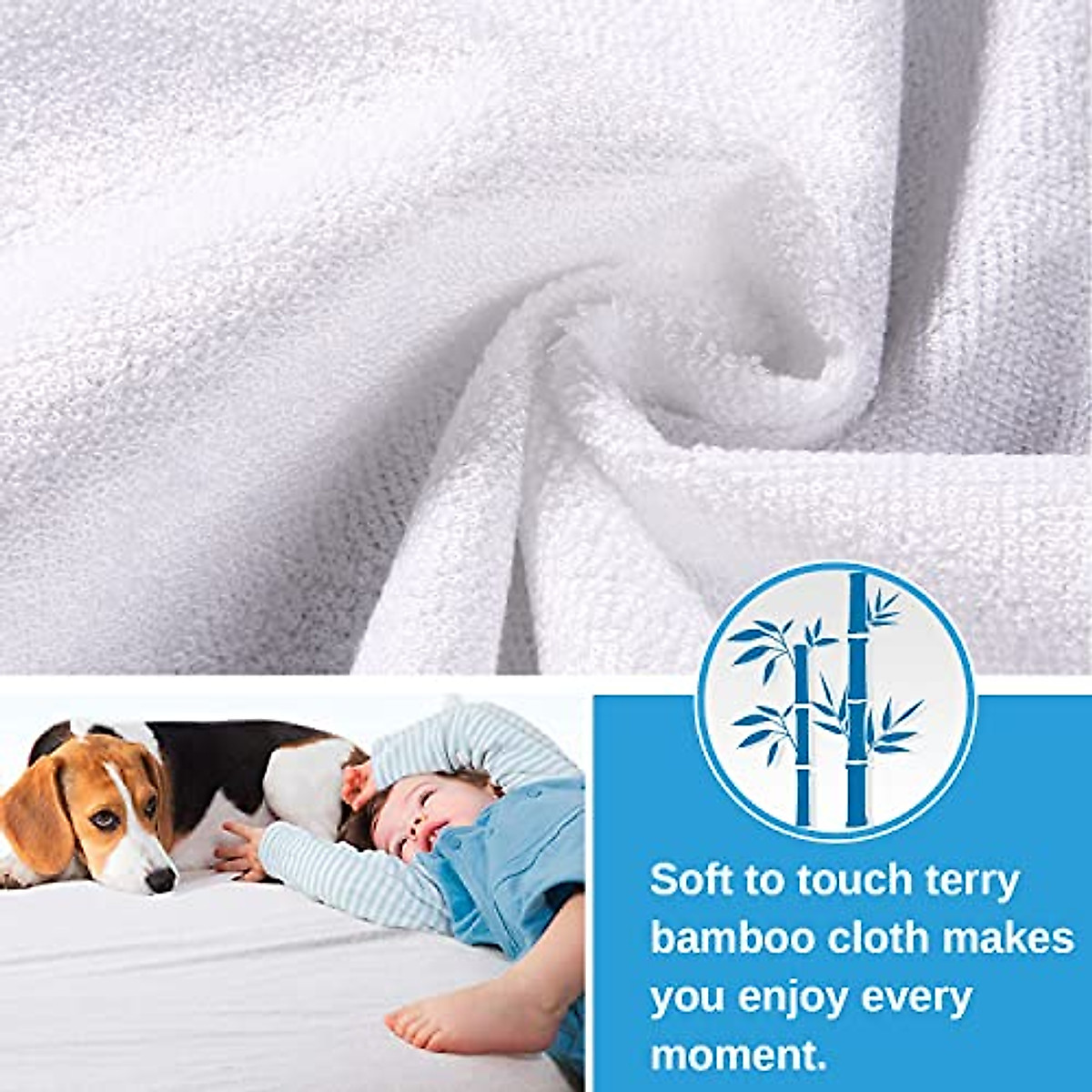 King Size Cooling Waterproof Mattress Protector Pad Cover,Bamboo Terry Top Breathable Fitted Sheet Style Deep Pocket-Noiseless,Vinyl,PVC Free,Matressprotector King for Pets Kids Adults