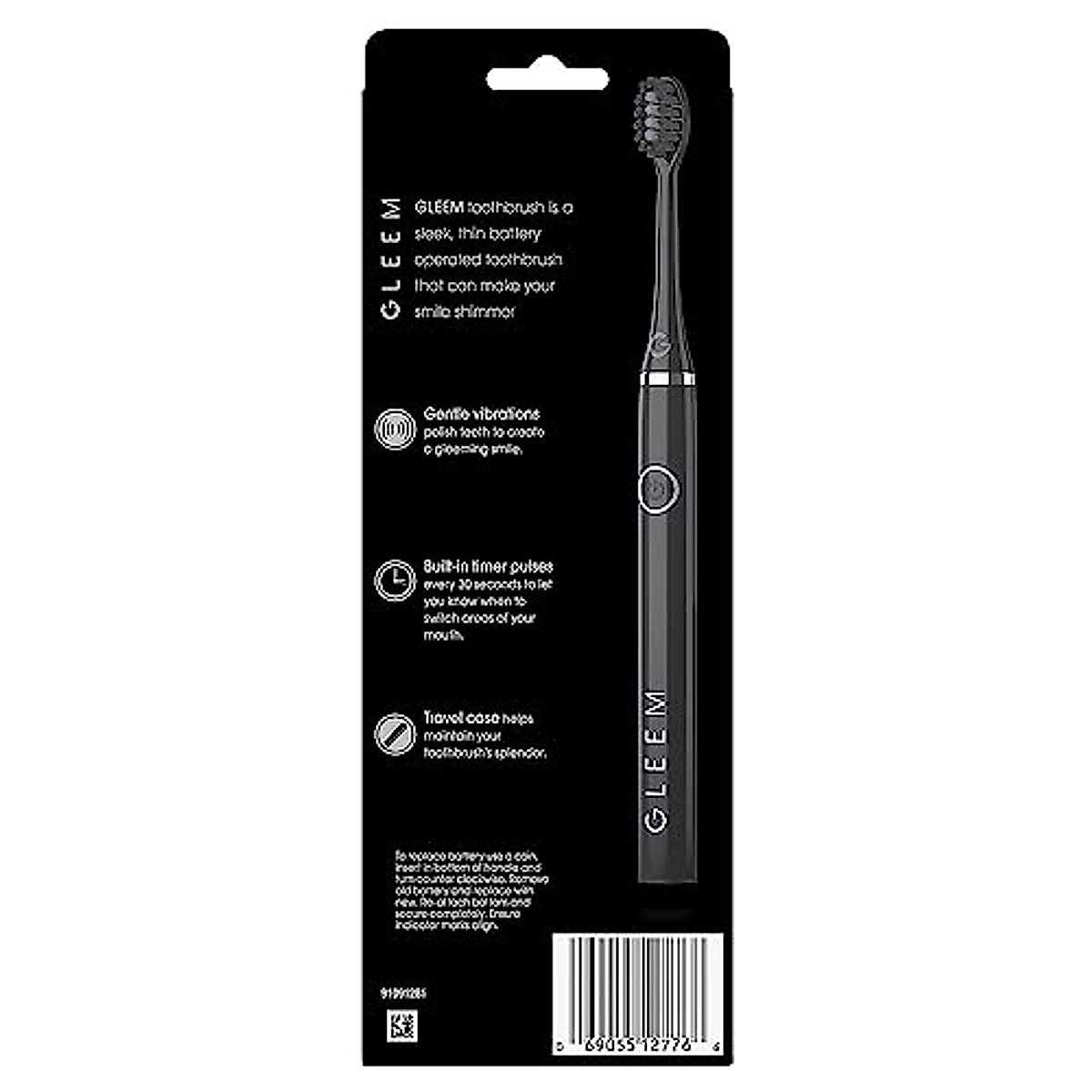 Gleem Battery Powered Electric Toothbrush, Black
