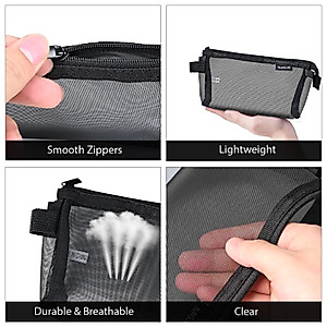 2-Pack Grid Mesh Pencil Case with Handle and Zipper, Double Layer Clear Large Capacity Pencil Pouch, Travel Makeup Bag and Small Toiletry Bag for Purse, College Essentials School Supplies (Black)