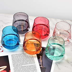 LUXULISH Colored Stemless Wine Glasses Set of 6, Hand Blown Premium Crystal Red White Wine Glass - 15Oz, Unique Gifts for Women, Men, Wedding, Anniversary, Christmas, Birthday