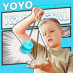 MAGICYOYO Responsive Yoyo for Beginners K2, Dual Purpose Yoyo for Kids with Replacement Unresponsive Bearing for Intermediate + Bearing Remover + Yoyo Case Bag + 12 Yoyo Strings (Blue)