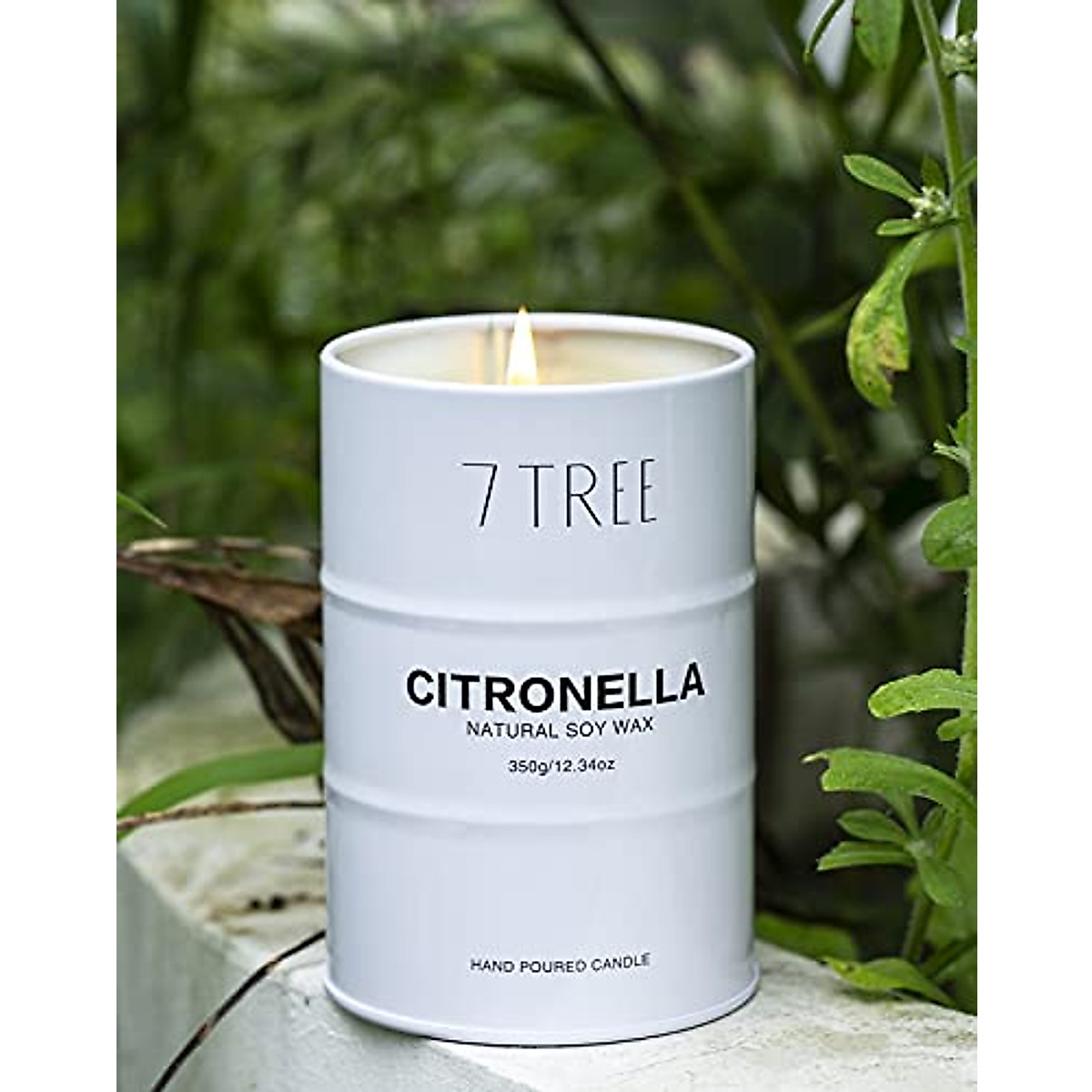 Citronella Candle Outdoor, Garden Citronella Oil Scented Candle, Large Soy Wax Tin Candle for Indoors, Outdoors, Garden,Camping, 60 Hours Long Burning, 12.34Oz White