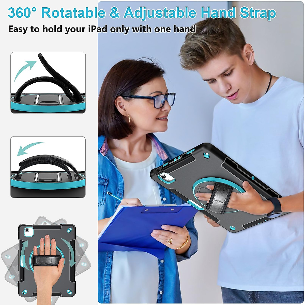 Case for iPad Air 11 M2 2024: TPU Cover for iPad Air 11 Inch 6th Generation/iPad Air 10.9 5th Gen 2022/ iPad Air 10.9 4th Gen W/Screen Protector- Stand- Handle- Shoulder Strap- Pencil Holder-Mint