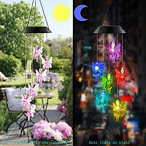 Wind Chimes, Solar Wind Light Chimes, Tooth Fairy LED Wind Chimes, Pink Wind Chime Outdoor Decor, Yard Decorations Solar Light Mobile,Memorial Wind Chimes,Birthday Gifts