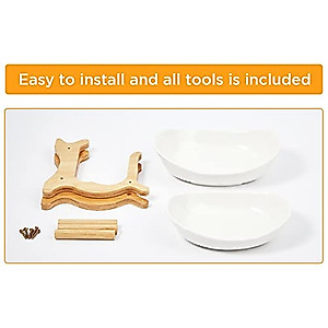 ERFEI Fruit Bowl Oval Ceramic Bowls with Wood Rack Tied Serving Tray Food Display Stand Bowl for Kitchen Counter, Home, Parties (2 tier)