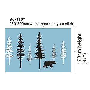 Large Forest Pine Tree with Bear Wall Decals Woodland Trees Wall Sticker for Nursery Room Art Kids Room Bedroom Decoration Forest Tree Animal Wall Mural AM10(White +Gray+Black W/Bear)