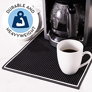 S&T INC. Rubber Bar Mat for Countertop, Non-Slip Bar Mat for Home Bar Cart, Coffee Maker Mat for Countertops, 11.9 Inch x 17.8 Inch, Black with White Border, 1 Bar Mat with 2 Coasters