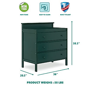 Dream On Me Mason Modern Changing Table with Free Changing Pad in Olive, Three Spacious Drawers, Made of New Zealand Pinewood, Includes 1" Mattress Pad and Anti-Tipping Kit