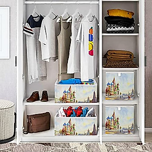 Cathedral Storage Basket Storage Bin Rectangular Collapsible Toy Boxs Nursery Storage Hamper Organizer for Boys Girls Toys