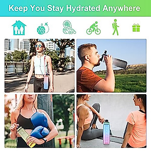 SUPPRUI Water Bottle 34 oz,Motivational Drink Bottle with Time Marker,Leak-proof Drink Bottle BPA Free Non-Toxic for Running,Cycling & Gym (Yellow)