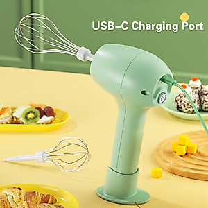 MOSHOU Cordless Hand Mixer, 3 Speed Electric Whisk USB Rechargeable Handheld Electric Mixer, 304 Stainless Steel Beaters & Whisk, for Lattes, Butter, Cakes,Egg, Milk, Cookies (Green)