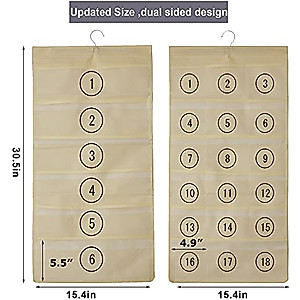 Ymemok Hanging Mesh Pockets Dual-Sided Closet Organizer for Underwear,Bra,Socks,Accessories with Hanger,Total 48 Pockets Beige