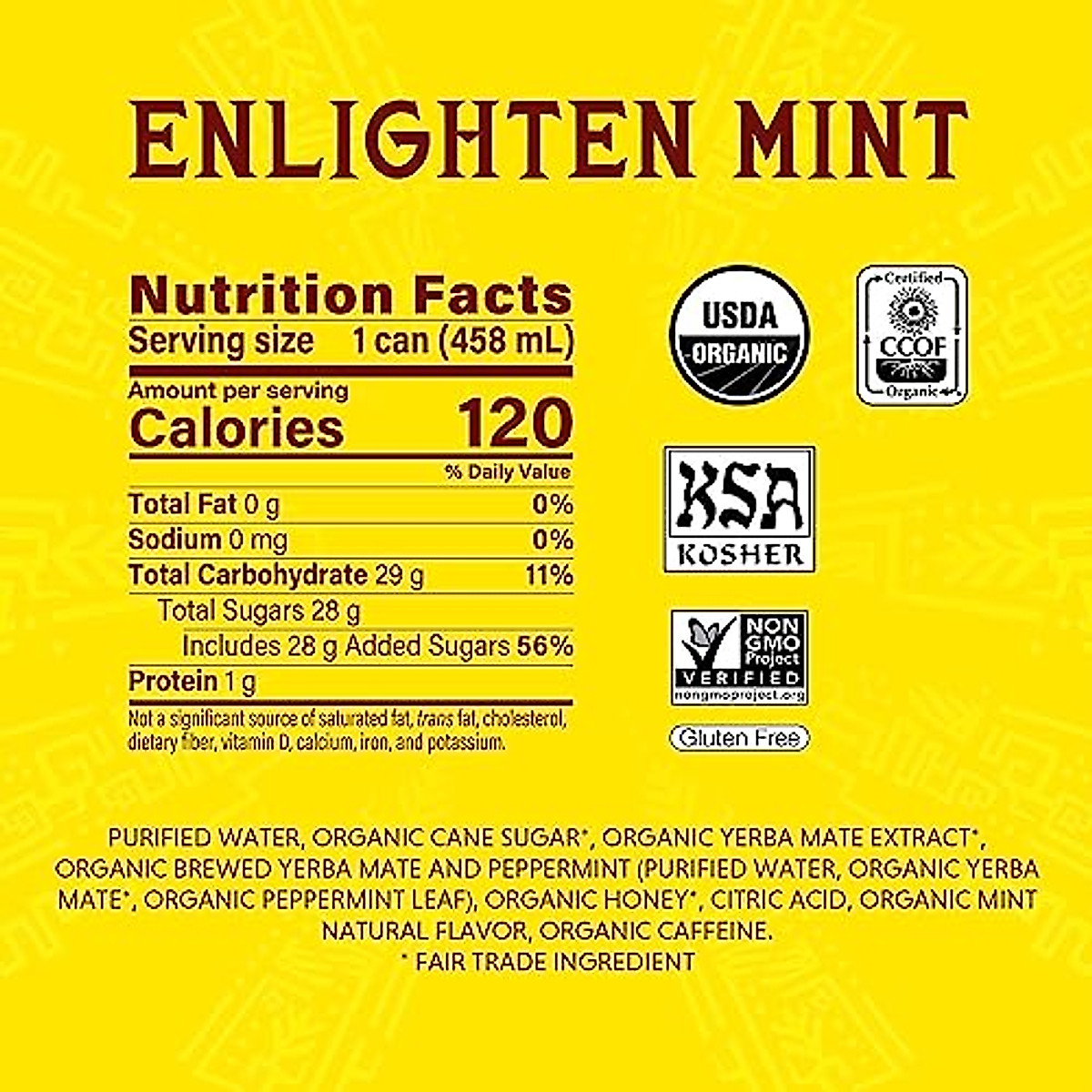 Guayaki Yerba Mate, Clean Energy Drink Alternative, Organic Enlighten Mint, 15.5oz (Pack of 12), 150mg Caffeine