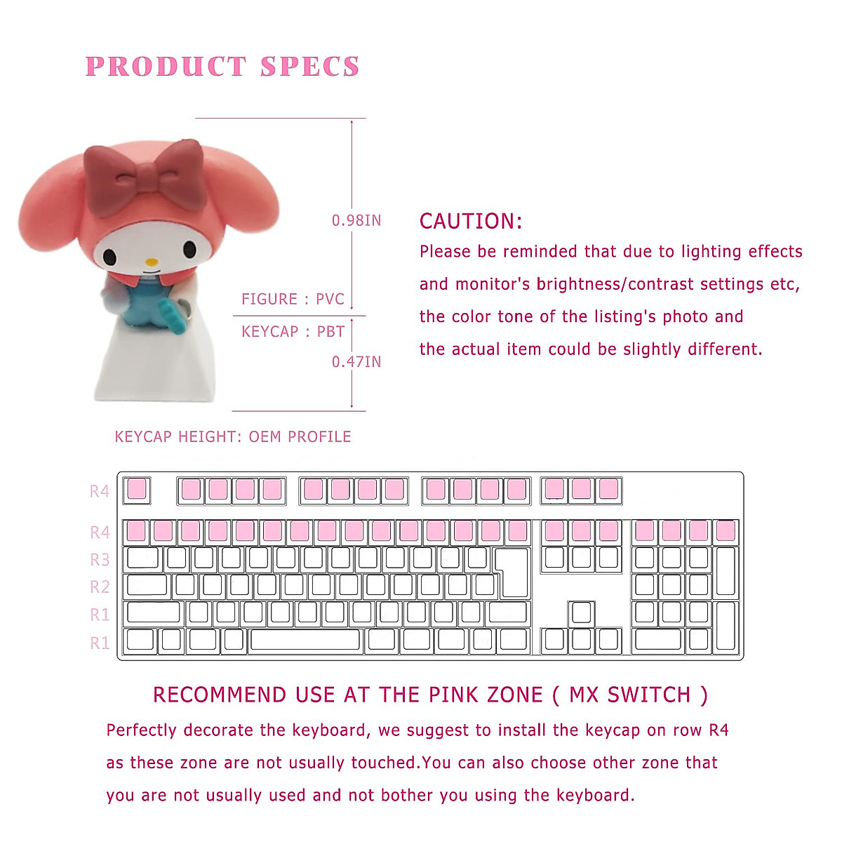 My Melodyy Keycaps Japanese Anime White Key Caps，Compatible with Cherry MX Switches Custom Gaming Mechanical Keyboard (My Melodyy)