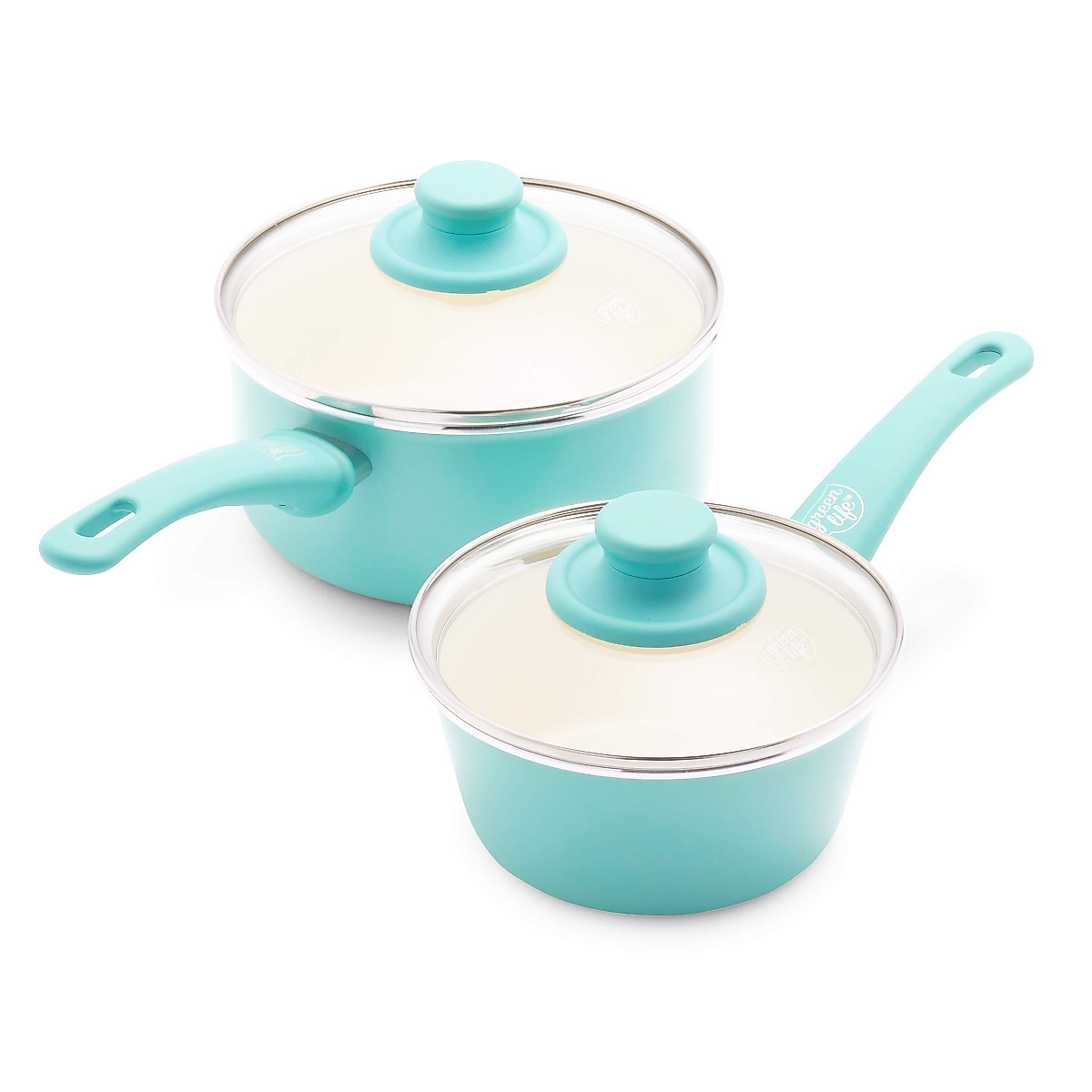 GreenLife Soft Grip Healthy Ceramic Nonstick, Saucepans with Lids, 1QT and 2QT, Turquoise & Bakeware Healthy Ceramic Nonstick, Cookie Sheet, 18" x 13", Turquoise