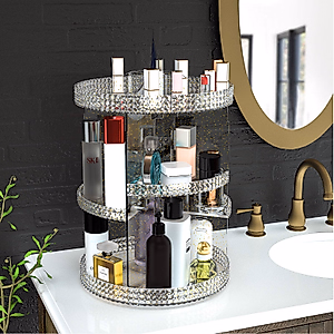 HEMTROY 360 Degree Rotating Makeup Organizer, Extra Large Capacity Organizador De Maquillaje, Removable 7 Layers Lipstick Organizer Cosmetic Storage Cases Perfume Organizer for Vanity (Glitter)