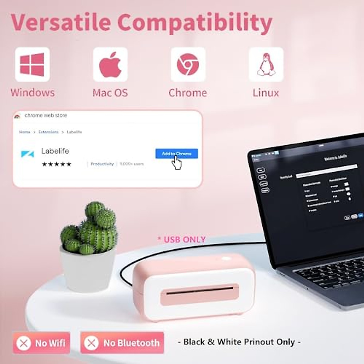 Phomemo Thermal Shipping Label Printer, 4x6 Desktop Thermal Label Printer for Shipping Packages/Small Business/Office/Home, Widely Used for Amazon, Ebay, Shopify, Etsy, UPS, FedEx - Pink (USB Only)