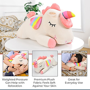 ZYSMALAT Large Weighted Stuffed Animals - Rainbow Unicorn Plush Pillow - 24 inch - 4 lbs - Cute Plushie - Sensory Soft Comfort Companion for Kids and Adults - Calming Huggable Toy