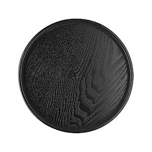 Solid Wood Serving Tray, Round Non-Slip Tea Coffee Snack Plate, Food Meals Serving Tray with Raised Edges, for Home Kitchen Restaurant (9.5inch, Black)