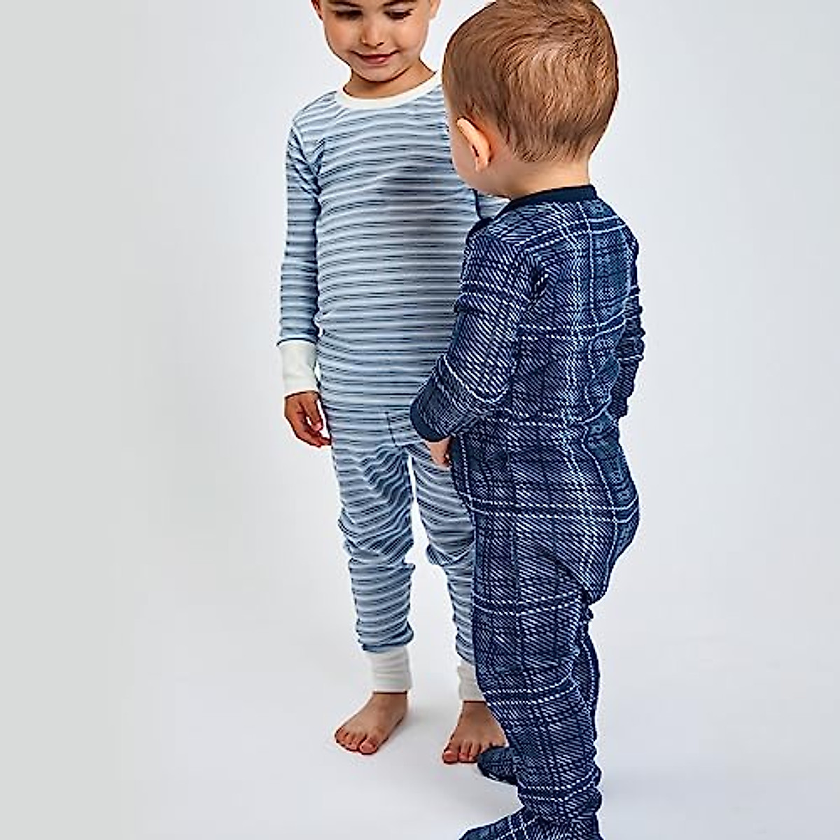 HonestBaby Non-Slip Footed Pajamas One-Piece Sleeper Jumpsuit Zip-Front PJs 100% Organic Cotton for Baby Boys, Blue Plaid, 12 Months