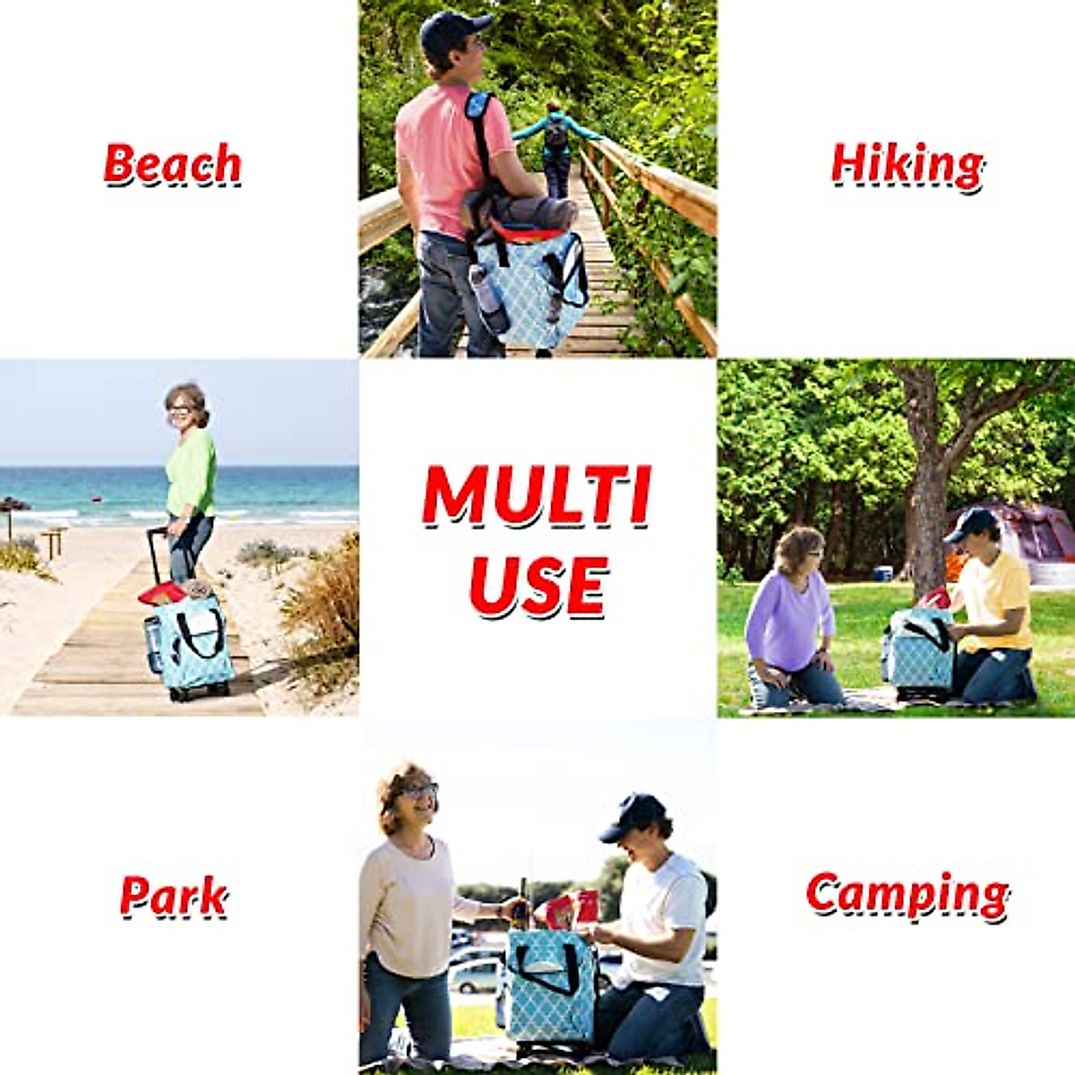 dbest products Ultra Compact Cooler Smart Cart 360 Insulated Collapsible Rolling Tailgate BBQ Beach, Moroccan Tile