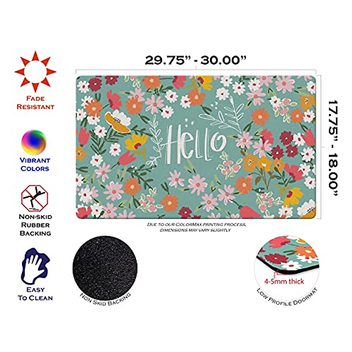 Toland Home Garden 800521 Hello Flowers Spring Door Mat 18x30 Inch Flower Outdoor Doormat for Entryway Indoor Entrance