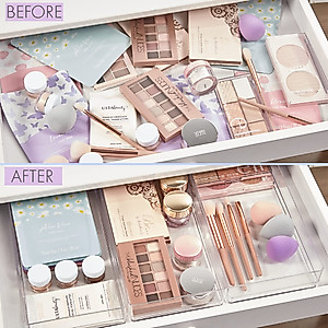 STORi SimpleSort 3-Piece Stackable Clear Drawer Organizer Set | 12" x 6" x 2" Rectangle Trays | Wide Makeup Vanity Storage Bins and Office Desk Drawer Dividers | Made in USA