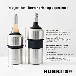 Huski Wine Chiller | Award Winning Iceless Design | Keeps Wine Cold up to 6 Hours | Wine Accessory | Next Generation Ice Bucket | Fits Some Champagne Bottles | Perfect Gift for Wine Lovers (Stainless)