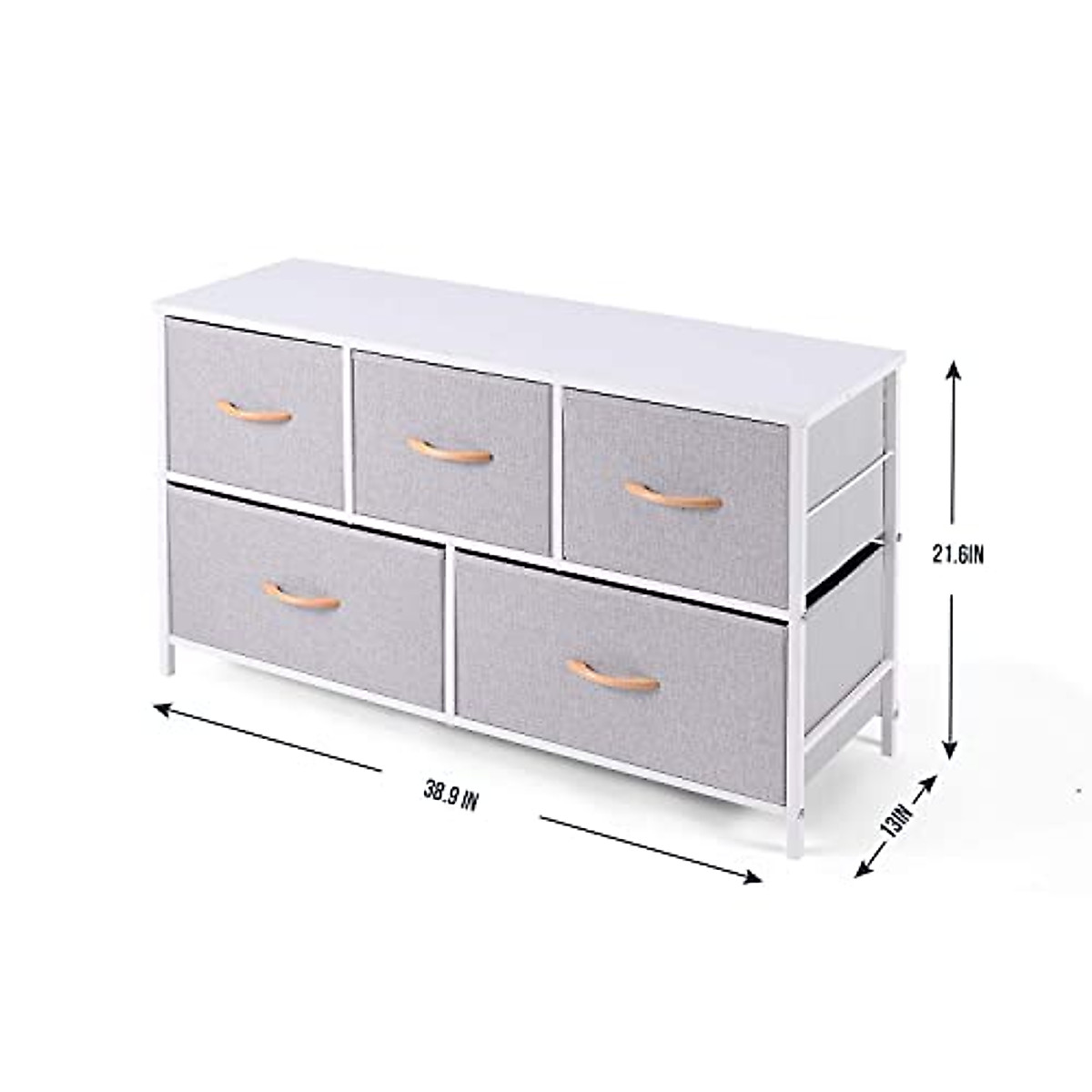 ROMOON Dresser Organizer with 5 Drawers, Fabric Storage Drawer Unit, Dresser Tower for Bedroom, Hallway, Entryway, Closets, Nurseries - Gray