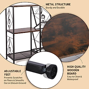 Record Player Stand, Record Player Table with Vinyl Record Storage, Turntable Stand with 2-Tier Vinyl Display Shelf & Metal Frame, Vinyl Record Holder for Living Room, Rustic Brown