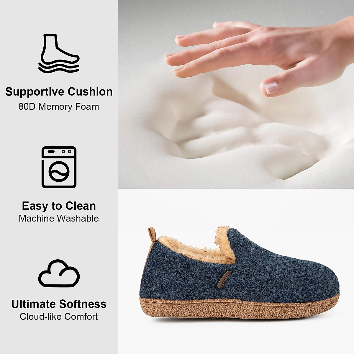 LongBay Women's Felt Bootie Slippers Warm Cozy Memory Foam Slipper Boots with Polar Fleece Lining Non Slip House Shoes Indoor Outdoor Blue, 7-8