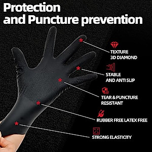 Jointown Heavy Duty Nitrile Industrial Disposable Gloves,Black Ultra 8 Mil Diamond Textured Grip,Suitable for Industrial, Mechanical&Food Applications,Latex &Powder-Free,Large Size,100-ct Box