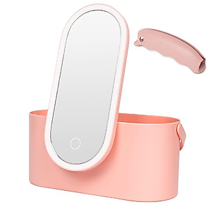 Buqikma Portable Makeup Bag with Light Up Mirror and Silicone Handle