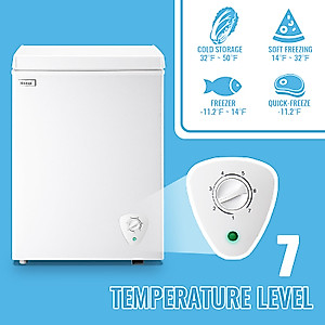 WANAI Small Chest Freezer 3.5 Cu.Ft Compact Chest Freezers with 7 Settings Temperature Adjustable, Small Deep Freezer with Removable Basket, Suitable for Home Kitchen Office Dorm Apartment,White