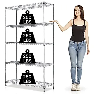 Storage Shelves Metal Wire Shelving Unit, 5-Tier NSF Heavy Duty Height Adjustable Utility Steel Garage Shelving with Leveling Feet, 36" L X 14" W X 72" H Commercial Grade Organizer Shelf Rack, Chrome