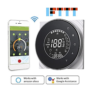 Smart Floor Heat Thermostat, WiFi Voice Phone Control LCD Touch Screen Thermostat for Electric Heating Systems 95‑240VAC