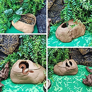 Hamiledyi Snake Hides and Caves, Resin Reptile Tank Accessories Large Humid Hide Leopard Gecko Corn Snake Shedding Egg-Laying Shelter