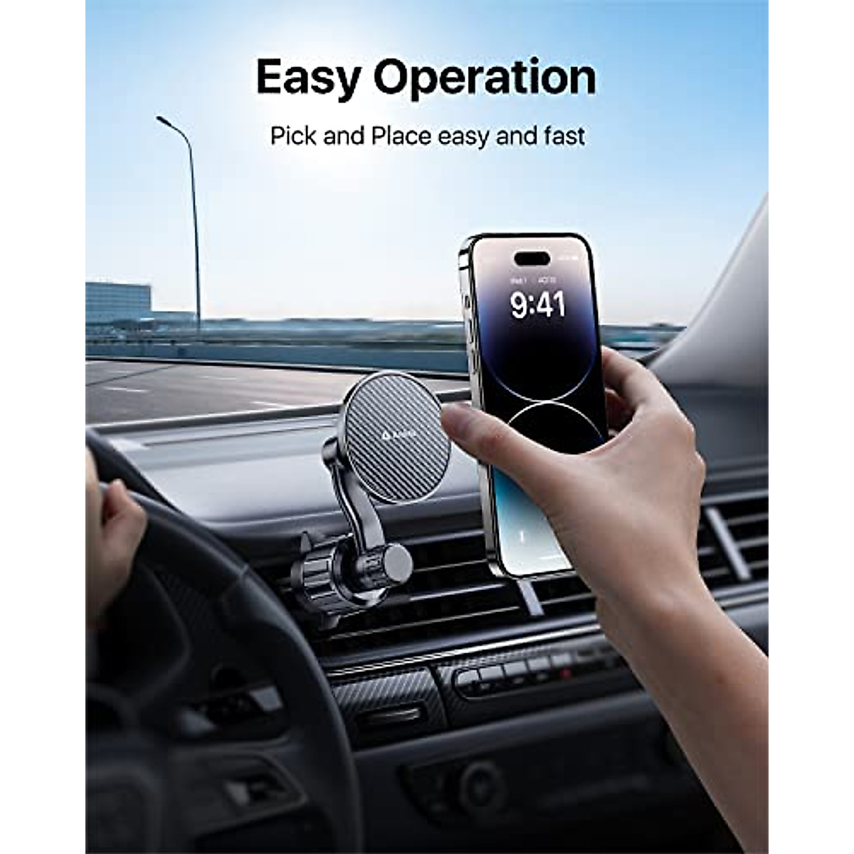 andobil Car Mount for iPhone, [Never Block A/C, 360° Rotate-Freely] Strong Magnetic Cell Phone Holder for Car Vent Easily Install, Compatible w MagSafe Car Mount Fits for iPhone 14 13 12 Pro Max & All