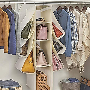 Dearjana Hanging Purse Handbag Storage Organiser Homewares Nonwoven 10 Pockets Purse Bag Organizer for Closet (Beige)