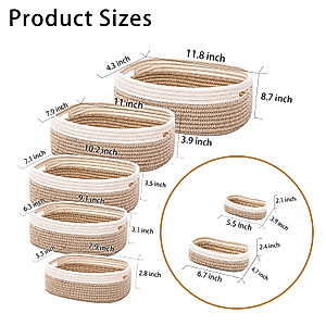 HLWDFLZ 7 Piece Cotton Rope Woven Basket Set - Woven Storage Basket Pets Toy Cotton Rope Basket for Organizing, Small Basket for Montessori, Dog Cat Toy Box, Baby Nursery (Off White/Brown)